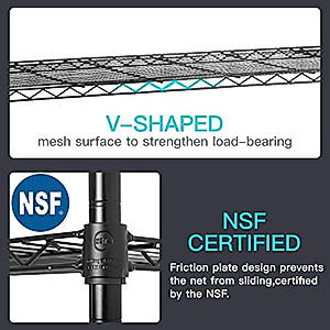 Commercial Wire Shelving Unit Metal Shelf Casters Adjustable Layer Rack Strong Steel for Restaurant Garage Pantry Kitchen Garage (48×18×72, Black)