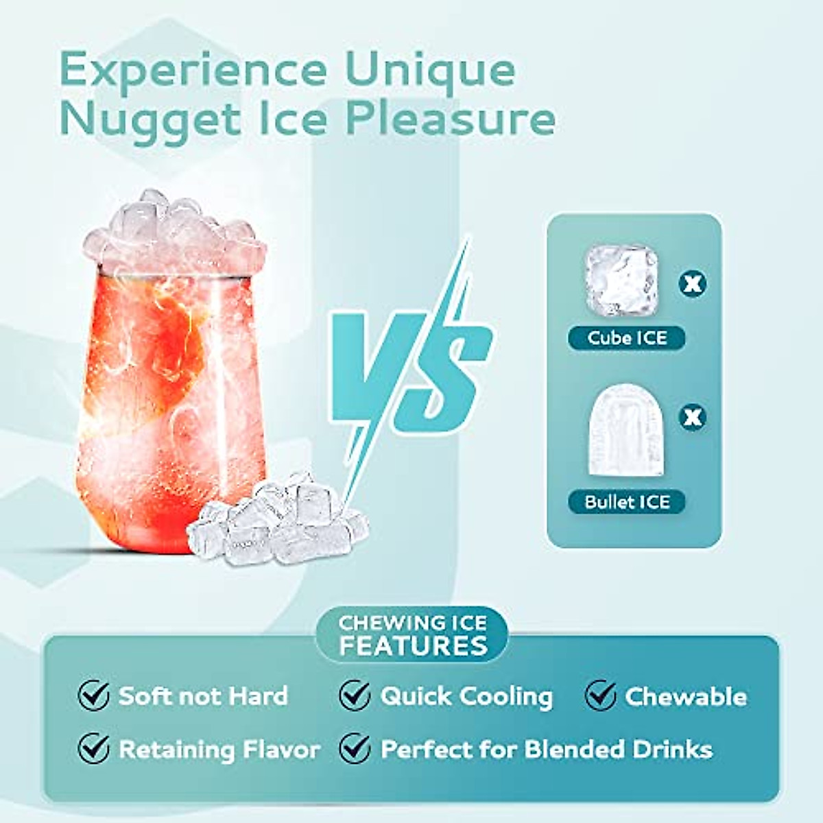EUHOMY Nugget Ice Maker Countertop with Handle, Ready in 6 Mins, 33lbs/24H, Removable Top Cover, Auto-Cleaning, Portable Pebble Ice Maker with Basket and Scoop, for Home/Party/Camping. (Black)
