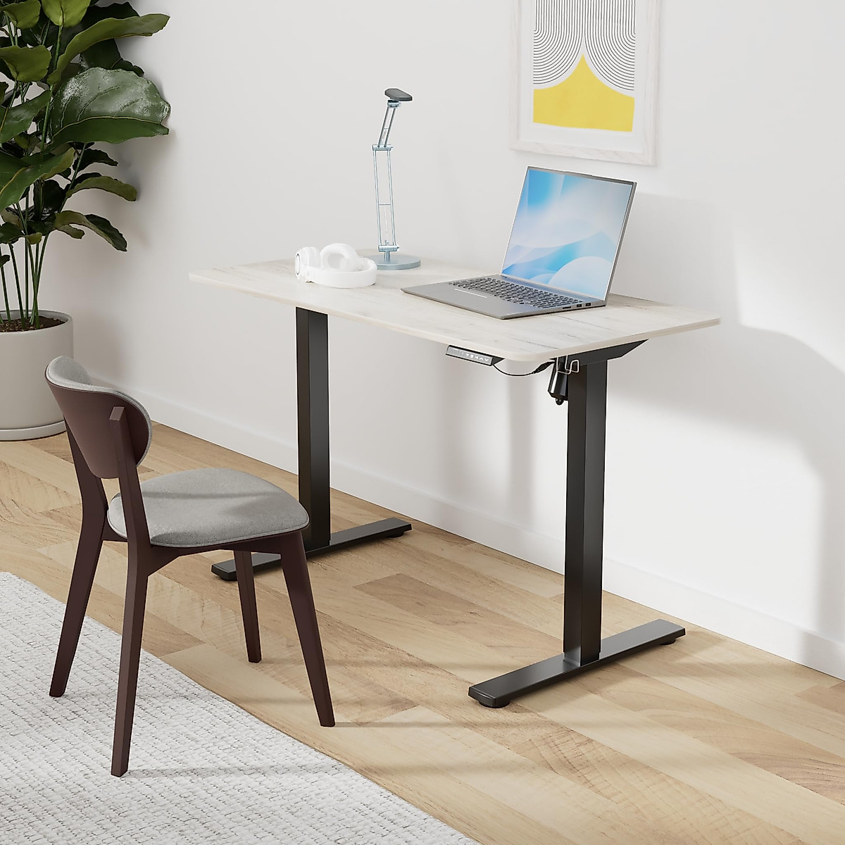 VIZTY Electric Standing Desk,Height Adjustable Home Office Desks with USB Charging Port,Sit and Stand Up Table with 48 x 24 Inches One-Piece Table Top (White Maple)