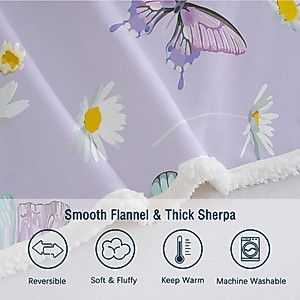 SOULZZZ Purple Butterfly Throw Blanket Pink Green Butterfly Printed Style with Daisies Sherpa Blanket Lightweight Fuzzy Butterflies Twin Blanket for Girls Adults Butterfly Lovers Gifts (60x80 Inches)