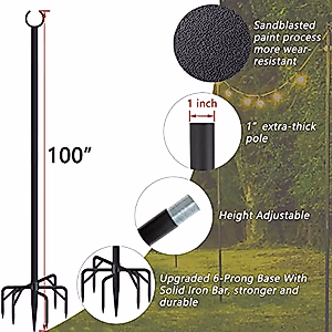 RINLAIN Patio String Lights Poles for Outdoors 2 Pack, 100 Inch Heavy Duty Designed String Light Pole to Use Your Garden, Backyard, Patio, Wedding, Party, Birthday Decorations