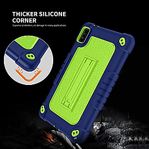 SOATUTO Case for Moxee Tablet 2 8 inch Case for Moxee 8" 2022 Model MT-T8B22 Tablet Shock Resistant Rugged Hybrid Kids Friendly Cover Built-in Hand Free Kickstand Shoulder Strap (Navy+Green)