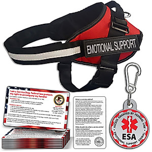 ESA Dog Vest + ID Tag + 50 ADA Information Cards - Emotional Support Dog Harness in Sizes X Small to XX-Large Metal Dog Tag Durable Clip Service Dog Information Cards