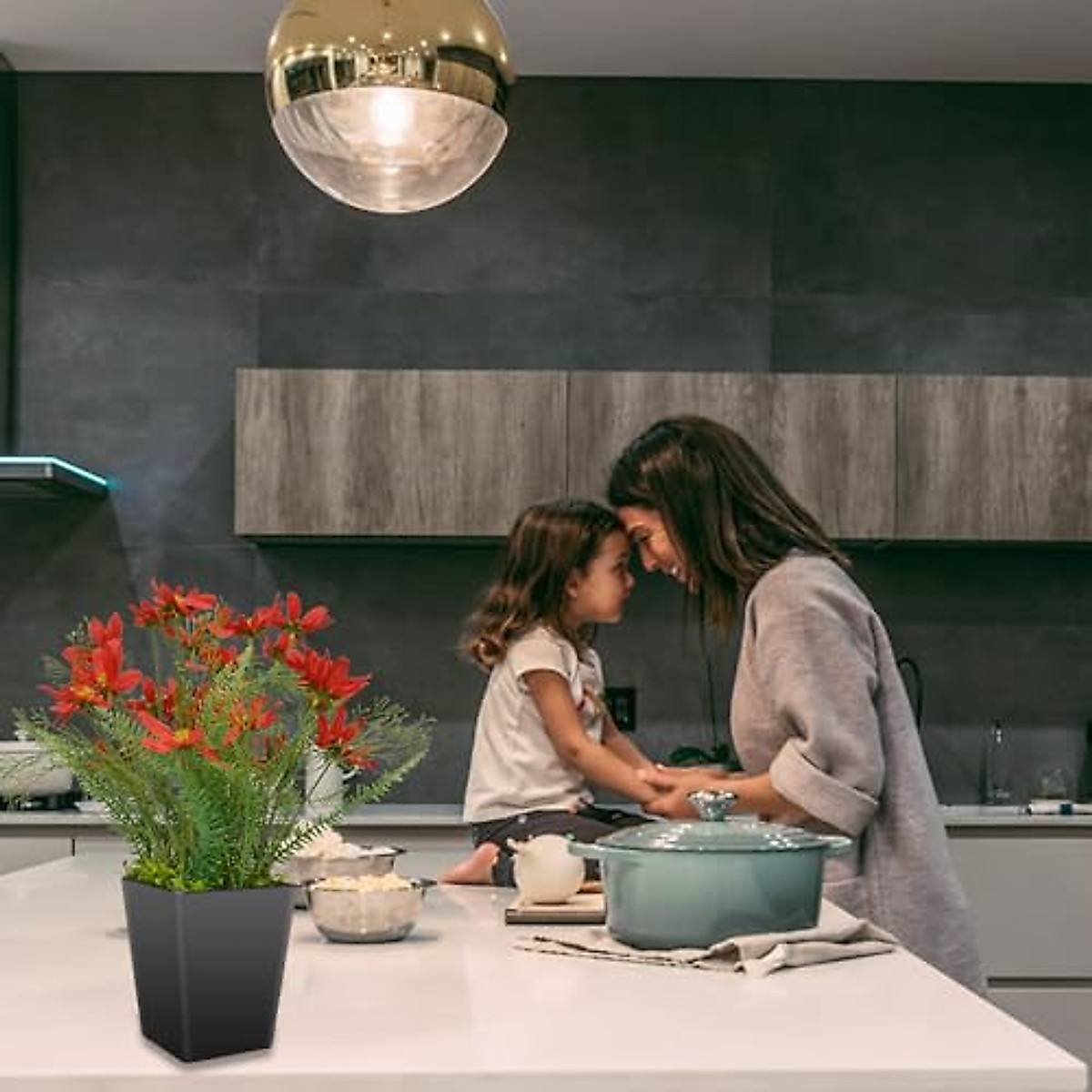 Luxsego Silk Artificial Flowers Coreopsis Faux Flowers, Potted Floral Decor for Garden, Wedding, Office Table Decor Gifts Idea for Her or Him, Decorative Home Accessories(16.7in, Red)