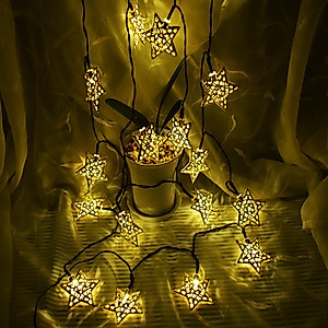 Hann Solar LED Star String Lights 12ft 20LED Decoration Light for Garden, Yard, Home, Landscape Festival Halloween Christmas Party Wedding Tree (20 LEDs Stars Warm White)