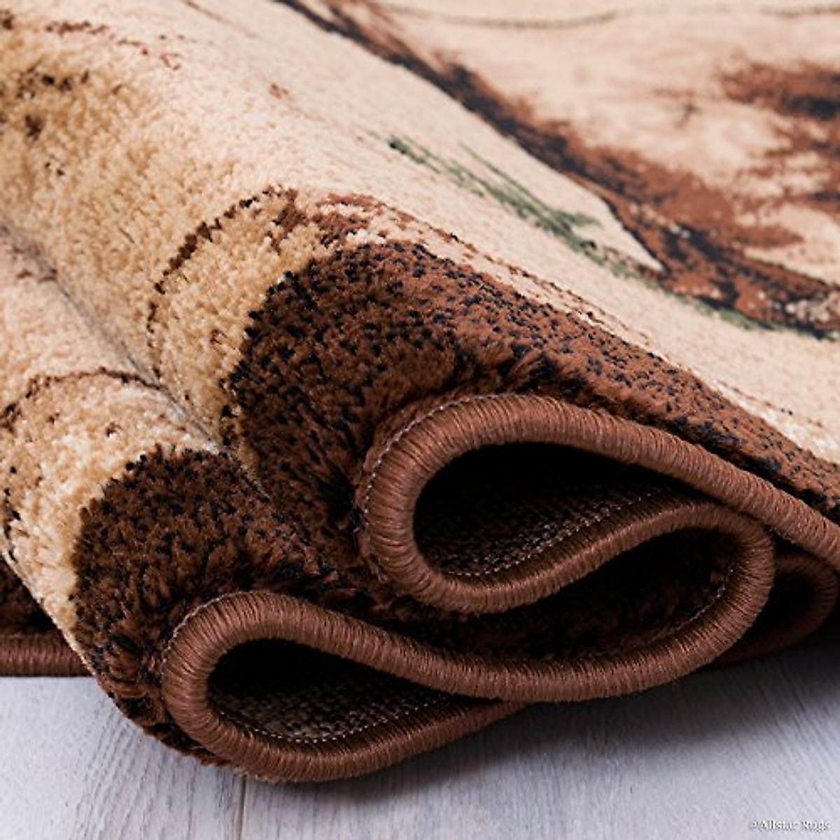 Allstar 8x10 Mocha and Ivory Cabin Rectangular Accent Rug with Chocolate and Espresso Wildlife Walking Bear Design (7' 6" x 10' 5")