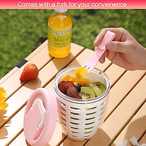 Audest Fruit Salad Storage Cup With Lids and Fork, 20 Oz Plastic Airtight Fruit Storage Containers for fridge with BPA-Free, Leak-Proof, Reusable for Office,Party,Travel