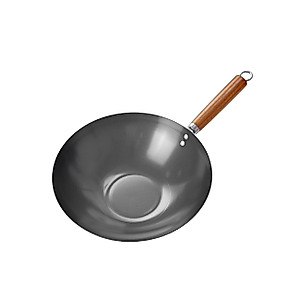 Commercial CHEF 12" Carbon Steel Wok with Acacia Wood Handle, Non Stick Stir Fry Pan with Ceramic Coating, Safe for Any Cooktop or Grill, Lighter and Cools Faster than Cast Iron