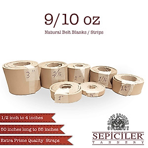 Import Tooling Leather 9/10 oz Natural Belt Blanks/Strips from Exclusive Vegetable Tanned Leather by Sepici Tannery (1-1/4" x 50")