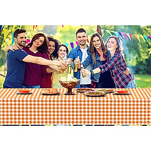 Buxiuer Orange and White Checkered Tablecloth Plastic Fall Thanksgiving Decoration Buffalo Check Plaid Disposable Table Cloth Dining Room Kitchen Decor 54 x108 Inch -Pack of 3 (Orange and White)