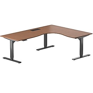 Progressive Desk L Shaped Height Adjustable Standing Desk 59" x 59" - Corner Computer Desk - Electric Stand Up Rising Workstation - Black Frame/Sunset Teak Top