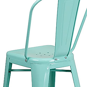 Merrick Lane Stella 24" Metal Indoor-Outdoor Counter Stool with Vertical Slat Back and Integrated Footrest in Mint Green