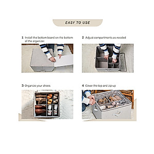 StorageWorks Shoe Organizer for Closet, Extra Large Fabric Shoe Storage Bins with Clear Cover, Adjustable Dividers for Shoe Storage, Grey, 1-Pack, Fits up to 24 Pairs