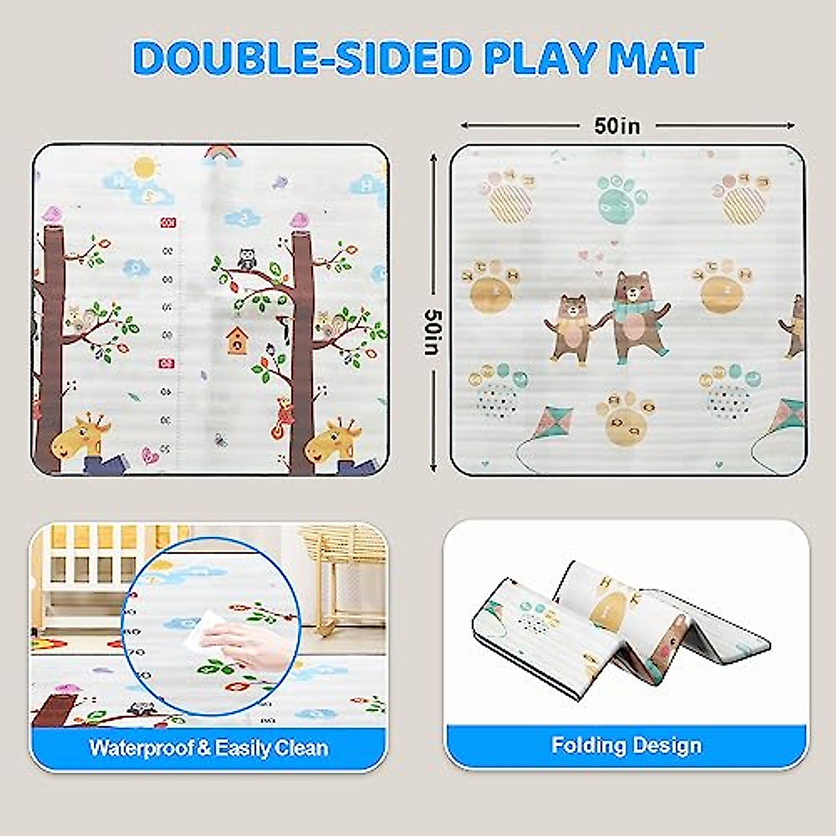 Baby Playpen with Mat Included - KIDLEBEE 50” x 50” Kids Play Pen Toddler Safety Play Yard Infant Fence Indoor Activity Center with Soft Breathable Mesh, Anti-Slip Base, Zipper Gate (Gray)