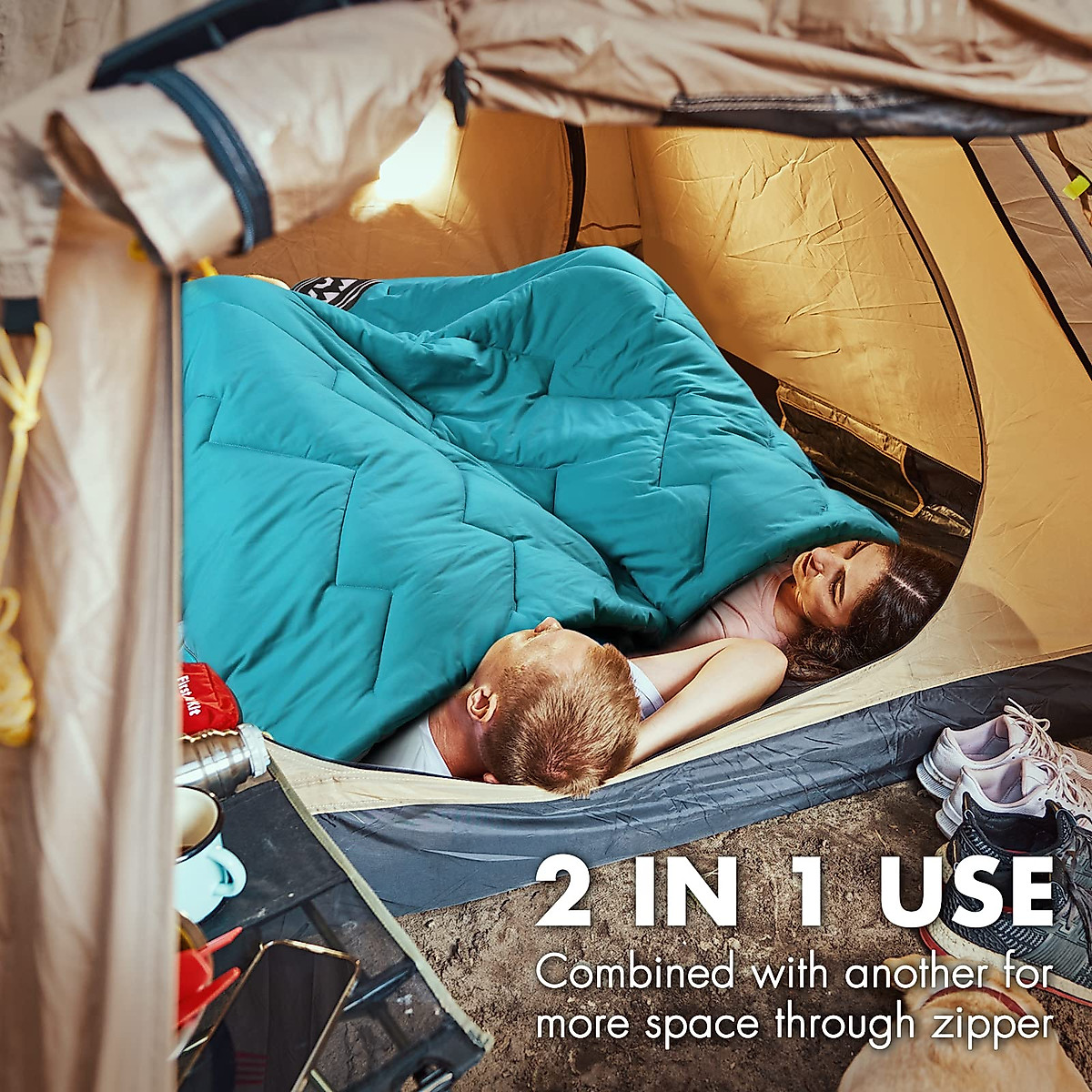 VILLEY Camping Sleeping Bag, Lightweight Backpacking Sleeping Bag with Compression Sack for Adults & Kids, Outdoor Camping Hiking Equipment for 3 Season Warm & Cool Weather - Summer, Spring, Fall