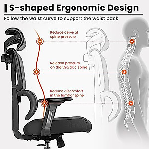 Razzor Office Chair Ergonomic Computer Desk Chair Upgrade Adjustable Lumbar Support, Breathable Mesh Gaming Chair with 3D Arms and Headrest Swivel High Back Executive Chairs