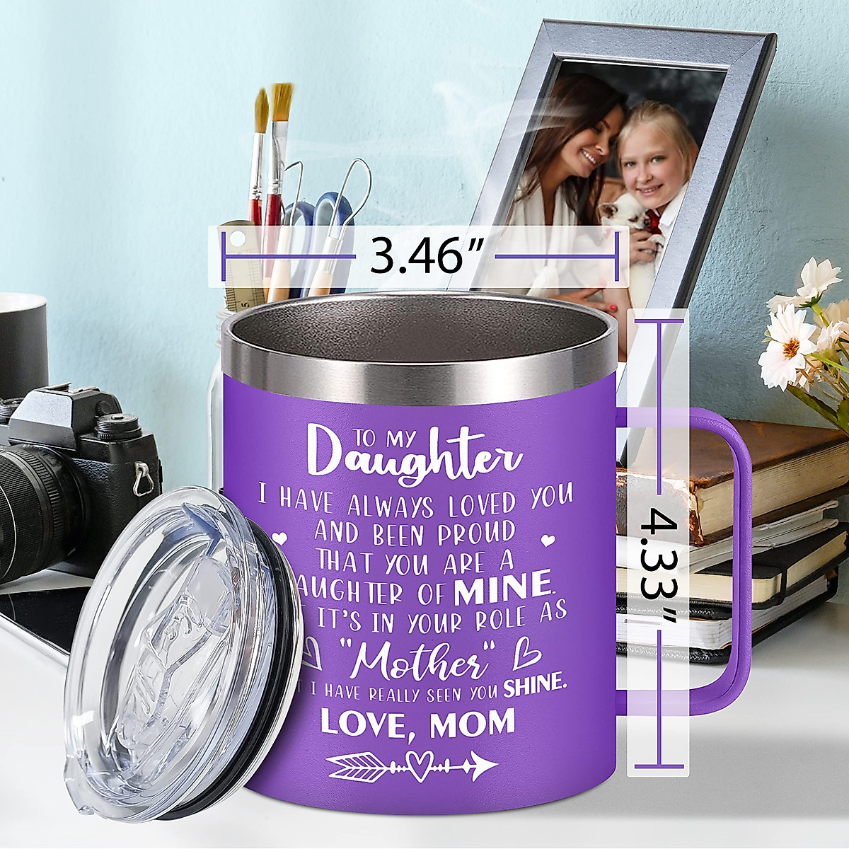 Hexagram Christmas Gifts for Daughter 14oz Mug, Daughter Gift from Mom, Gifts for Daughters from Mothers, Daughter Gifts, First Christmas Gifts for Daughter, To My Daughter, 18/8 Stainless Steel