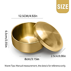 MDEOOSKY 2PCS 304 Stainless Steel Rice Bowls, Gold Metal Bowl with Lid, Double Layer Anti Scalding Bowl, Rice Bowls Soup Bowl Salad Bowl Noodle Bowl for Korean Kitchen Restaurant, 4.92 inch