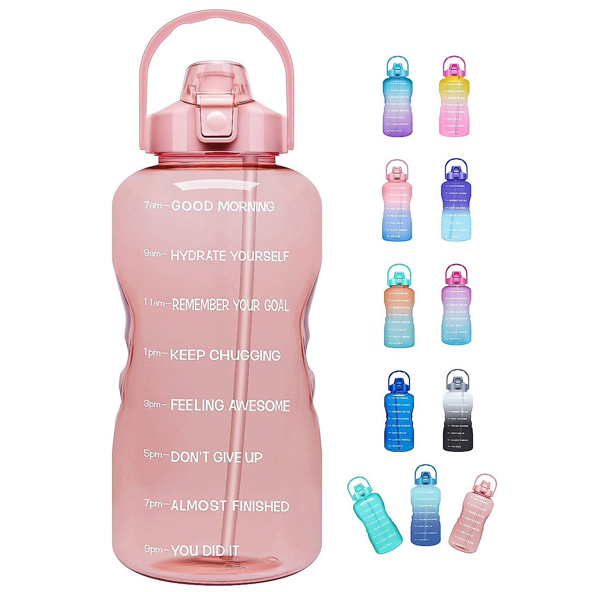 Venture Pal Large Half Gallon/64oz Motivational Water Bottle with Time Marker & Straw,Leakproof Tritan BPA Free Water Jug,Ensure You Drink Enough Water Daily for Fitness,Gym,Sports-Light Pink