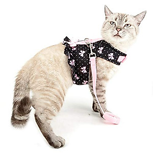 SELMAI Bow Tie Dog Harness for Small Dogs Ruffles Design Cat Harness and Leash for Walking Adjustable Soft Padded for Puppies Boys Girls Kitten Jacket Easy on Spring Autumn XS