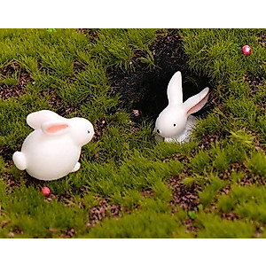 Exasinine Mini Rabbits Easter Bunny Miniature Figurines Animals Model Fairy Garden Miniature Moss Landscape DIY Terrarium Crafts Ornament Accessories for Home Décor (Rabbit, Pack of 20)