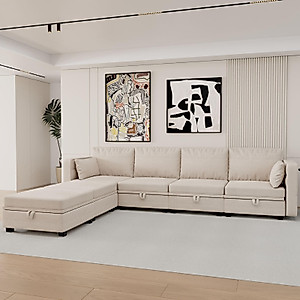 KEVINSPACE 110.24" Sectional Sofa Modular Couch U Shape Corner Sectional Sofa Set with Storage Reversible Sofa Couch with Chaise Ottoman Sleeper Sofa for Living Room Beige