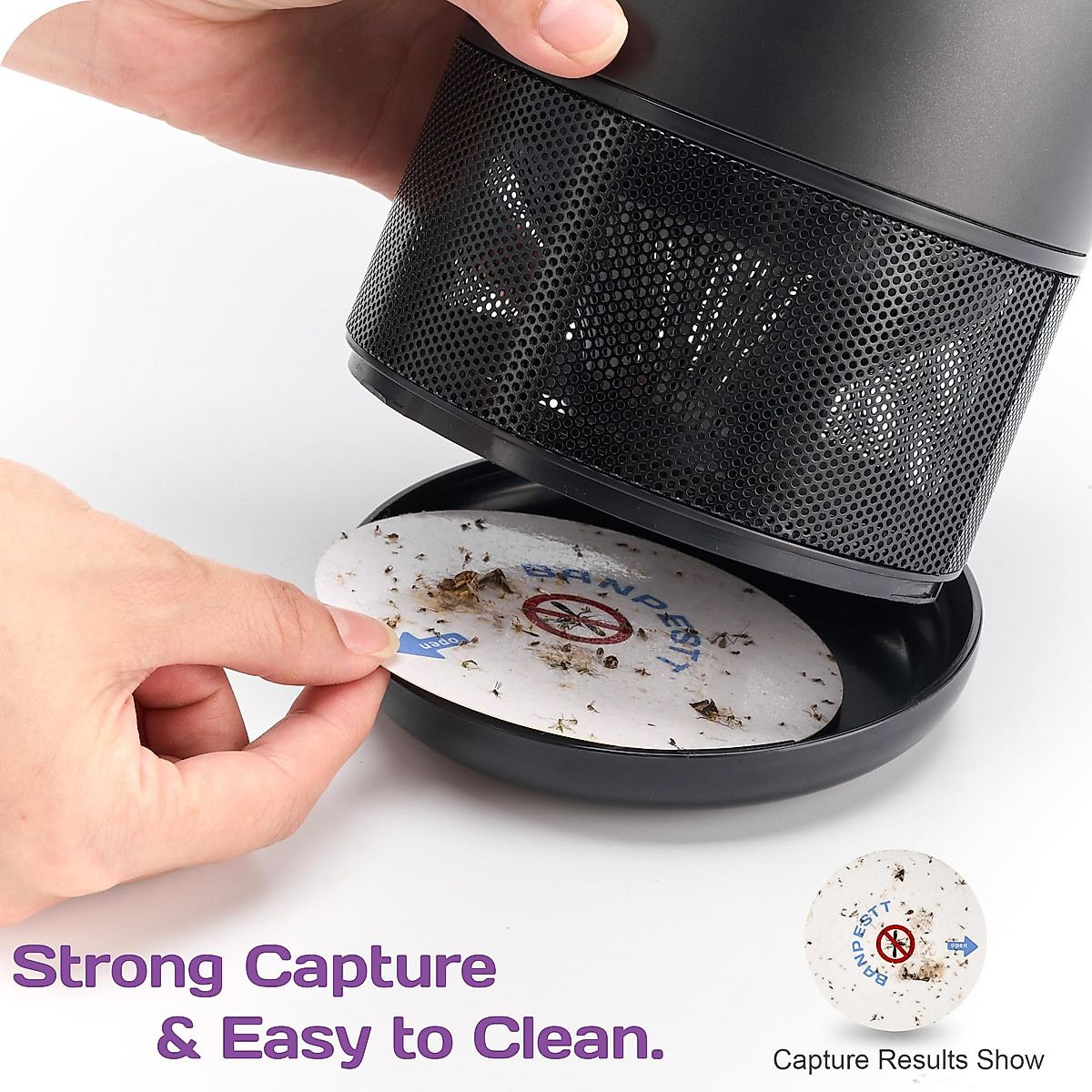 BANPESTT Fruit Fly Trap Indoor, Gnat Traps for House, Mosquito Trap Indoor Insect Traps with Suction, Dusk-to-Dawn Sensor Function, Bug Light & 6 Sticky Glue Boards (Black)