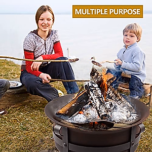WeCooper Steel Cauldron Fire Pits, Outdoor Round Wood Burning Fire Pit Bowl with Mesh Screen,Fireplace Poker,23.5Inch