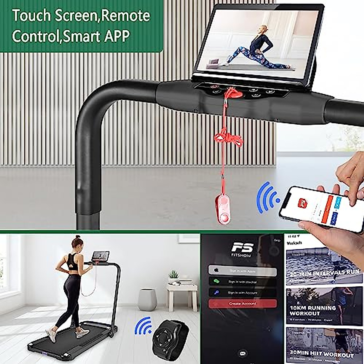 Murtisol 2 in 1 Folding Treadmill, 2.25HP Under Desk Electric Treadmill, Installation-Free with APP, Remote Control and LED Display, Portable Walking Machine for Home, Office & Gym,Black