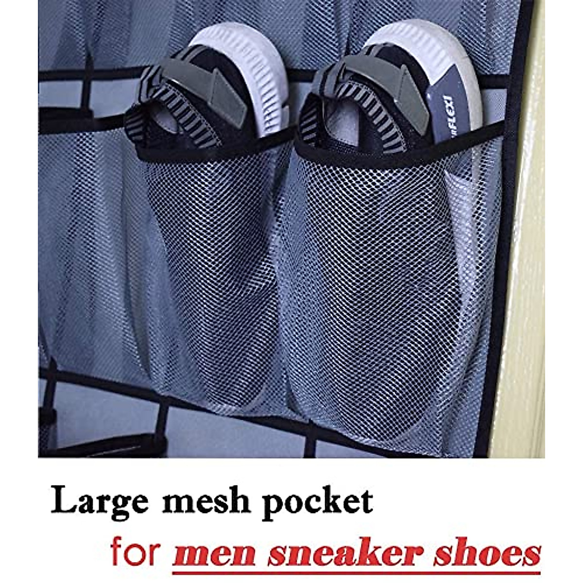 Over The Door Hanging Shoe Organizer 24 Extra Large Mesh Pockets Hanging Shoe Rack Holders for Closet Storage Men Sneakers,High Heeled Shoes,Double Stitching with 4 Metal Hooks,Gray 65.4"X23.6"