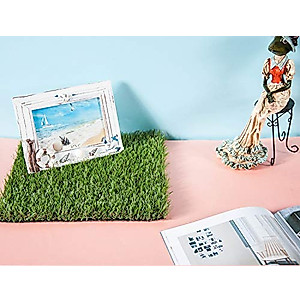 GOLDEN MOON Artificial Grass Turf Patch Tiles, 4 Pcs 12 x 12 Synthetic Grass Square Mats DIY Grass Decoration