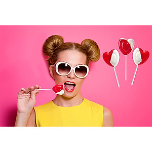 Lollipops Red Heart Shaped Strawberry N' Cream Flavored, 12 Lollipops, Individually Wrapped