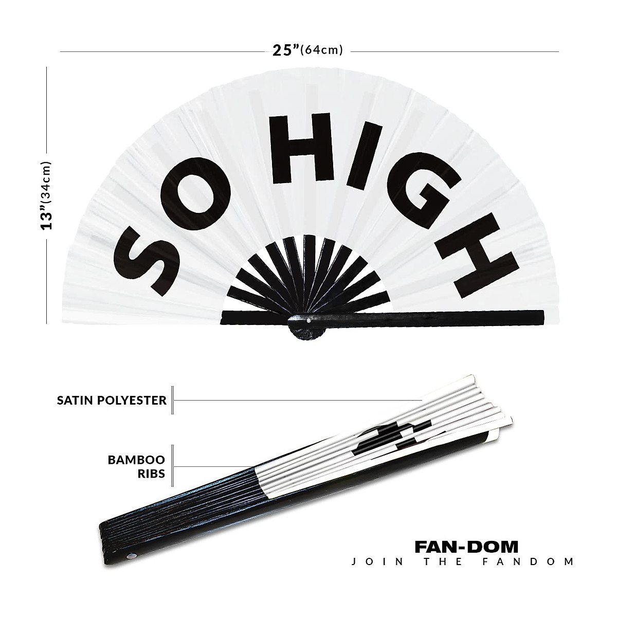 So High hand fan foldable bamboo circuit hand fan funny gag slang words expressions statement gifts Festival accessories Rave handheld Circuit event fan Clack fans (White)