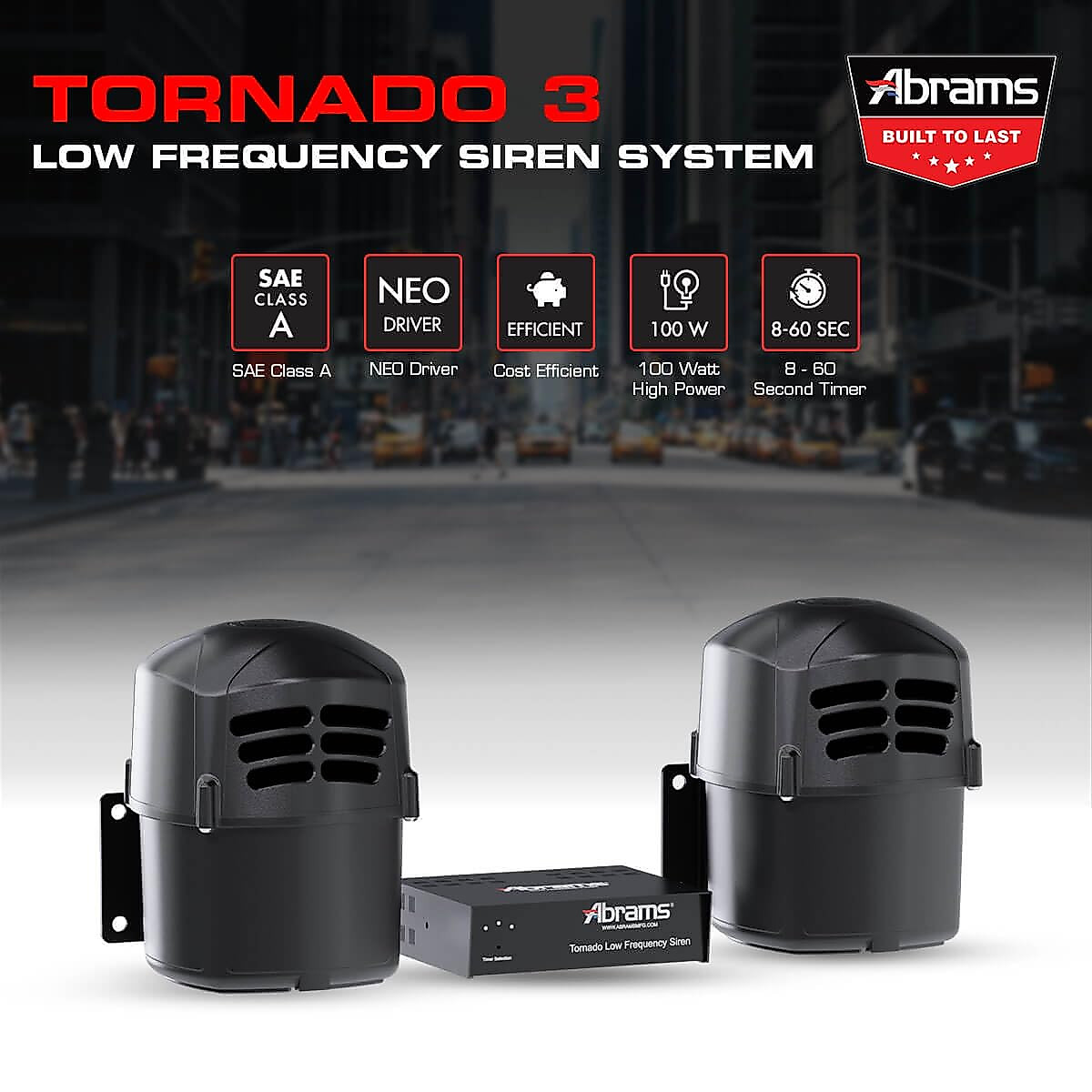 Abrams Tornado Low Frequency Siren Intersection Clearing System (add-on to any 100-200 watt siren system) SWAT Fire Truck EMS ATV POV Police Car Siren Speaker System Powerful Low Vibration Tone