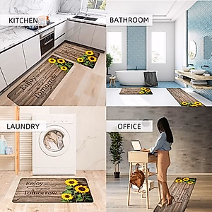 Yellow Sunflower Kitchen Rugs Farmhouse Kitchen Mats for Floor 2 Piece Anti Fatigue Kitchen Mat Set Thick Memory Foam Cushioned Kitchen Rug Set for Sink Laundry Room, 17.3x28+17.3x47 inch