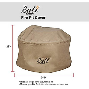 BALI OUTDOORS 32 Inch Fire Pit Round Cover Column, Heavy Duty, Waterproof and Weather Resistant Oxford Fabric Cover, Brown