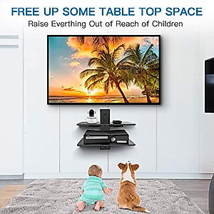 PERLESMITH Floating AV Shelf Double Wall Mount TV Shelf - Holds up to 17.6lbs - DVD DVR Component Shelf - Perfect for Xbox, Projector, WiFi Router, Game Console and Cable Box, PSDSK2