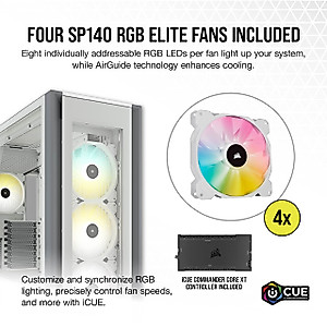 CORSAIR iCUE 7000X RGB Full-Tower ATX PC Case – Three Tempered Glass Panels – Spacious Interior – Easy Cable Management – 4x CORSAIR SP140 RGB ELITE Fans Included – White