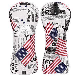 Golf Builder 4pcs/Set USA Stars and Stripes Newspaper Print Golf Club Driver Fairway Wood Hybrid Head Covers 1 3 5 UT Covers
