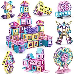AOMIKS 154 Pcs Magnetic Building Blocks Educational & Inspirational Magnetic Stacking Blocks Mini Magnetic Tiles Construction Toys Building Set for Kids Birthday Gift for Girls Boys Ages 3-12