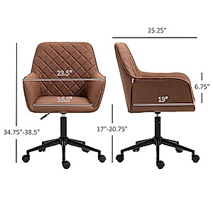Vinsetto Mid Back Modern Home Office Chair Swivel Computer Desk Chair with Adjustable Height, Microfiber Cloth, Diamond Line Design, and Padded Armrests, Brown