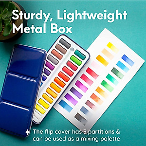 MozArt Supplies Watercolor Paint Essential Set - 24 Vibrant Colors - Lightweight and Portable - Perfect for Budding Hobbyists and Professional Artists - Paintbrush Included