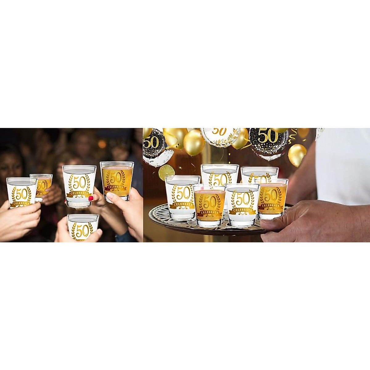 Bisyata 50th Birthday Shot Glass Gift Set for Women Men - 50 Birthday Party Decoration - 50th Gold Anniversary Table Decoration or Gift - 2oz Set of 6 - With Gift Box