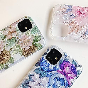 Qokey iPhone 11 Case Floral Case Cute Clear Flower Case for Women Girls with 360 Degree Rotating Ring Stand Holder Kickstand Soft TPU Shockproof Cover Designed for iPhone 11 6.1 Inch Brown Flower