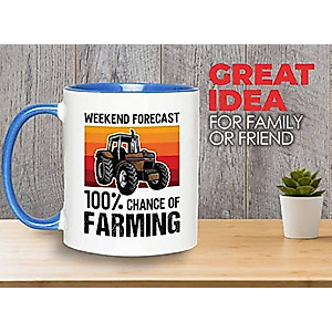 Bubble Hugs Farmer Birthday Two Tone Blue Edition Coffee Mug 11oz - Forecast Farming - Dry Farming Farm ranch Market Garden Agricultural Seed Drill Acre Hay Tractor Farmer Crops