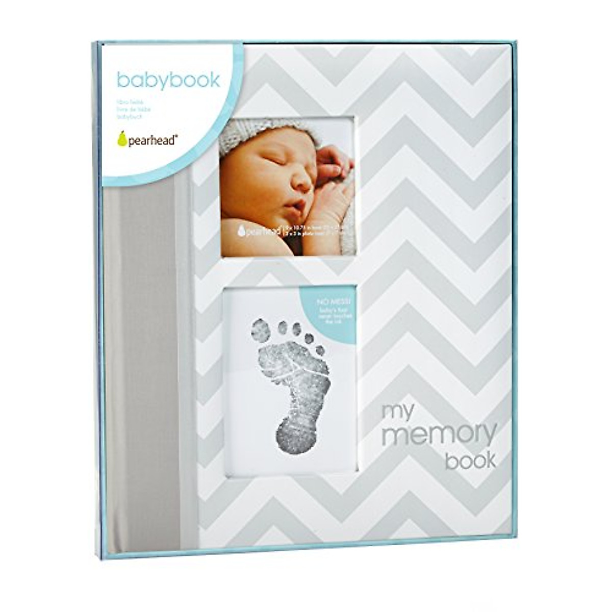 Pearhead Baby Memory Book, First 5 Years Baby Milestone Book, Pregnancy Journal, Newborn Baby Girl or Baby Boy Keepsake, With Clean-Touch Ink Pad For Baby's Handprint or Footprint, Gray Chevron