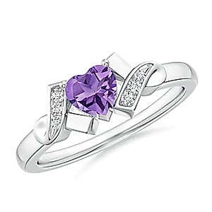 CARILLON Heart 0.75 Ctw Amethyst Gemstone Solitaire Accents 10K White Gold Valentine Day Ring Jewelry GIFT FOR HER (White Gold, 8.5)