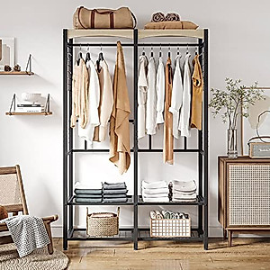 Bestier Metal Freestanding Wardrobe Storage Unit with Wooden Top Shelf and Built In Color Changing Lights with 7 Colors and 20 Dynamic Modes, Black