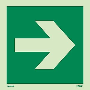 NMC IMO208R Right Arrow Sign – 6 in. x 6 in. 6 Hour Glow Rigid Plastic Exit Sign with Yellow on Glow Green, Right Arrow Graphic