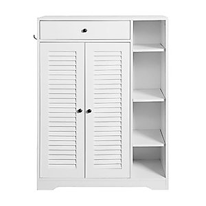 ZLECTIO Shoe Rack for Entryway, Freestanding Shoe Storage with 2 Shutter Door and Top Drawer, White Shoe Cabinet for Hallway Bedroom Living Room Apartment